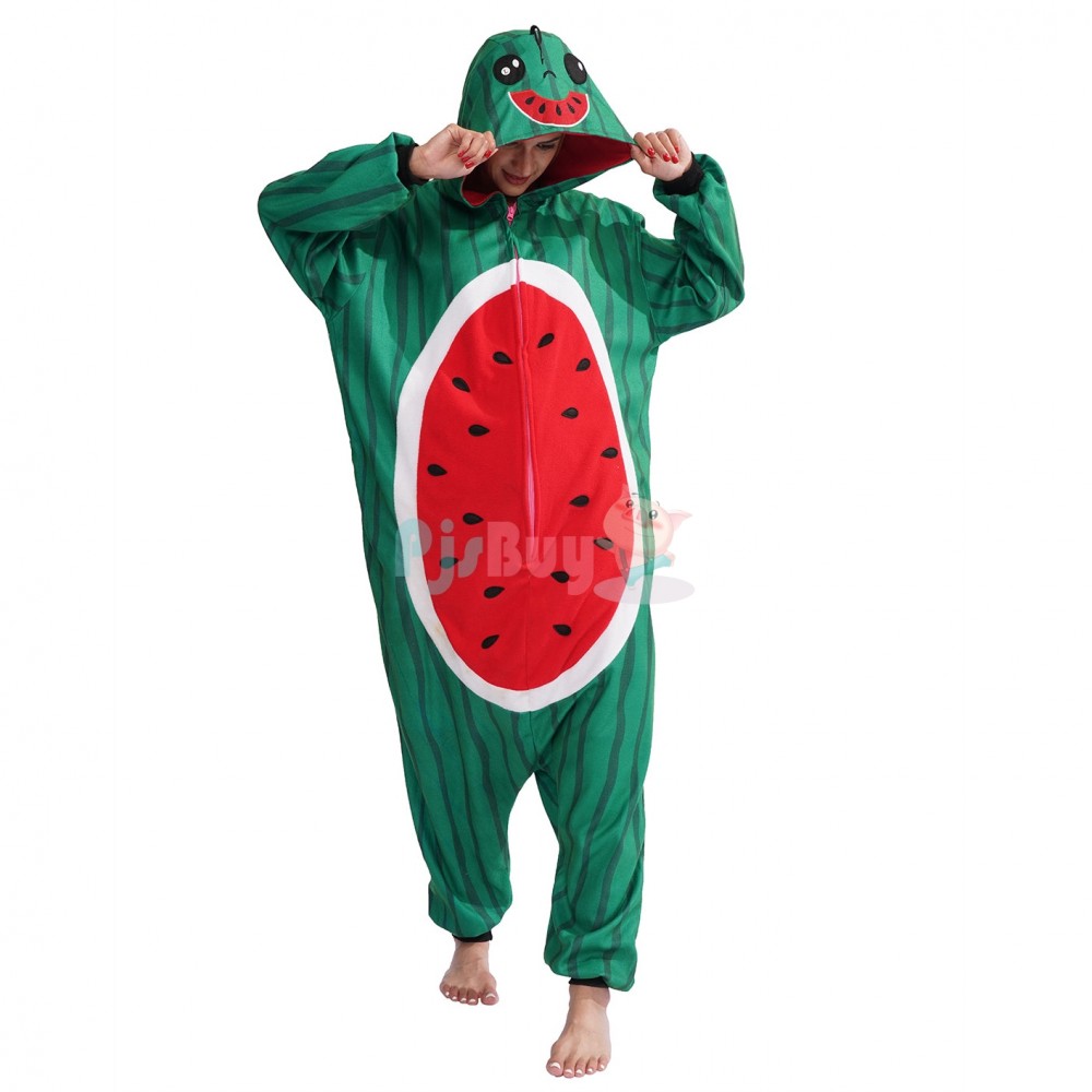Watermelon Costume Adult Fruit Onesie Pajamas Easy Halloween Idea - Pjsbuy