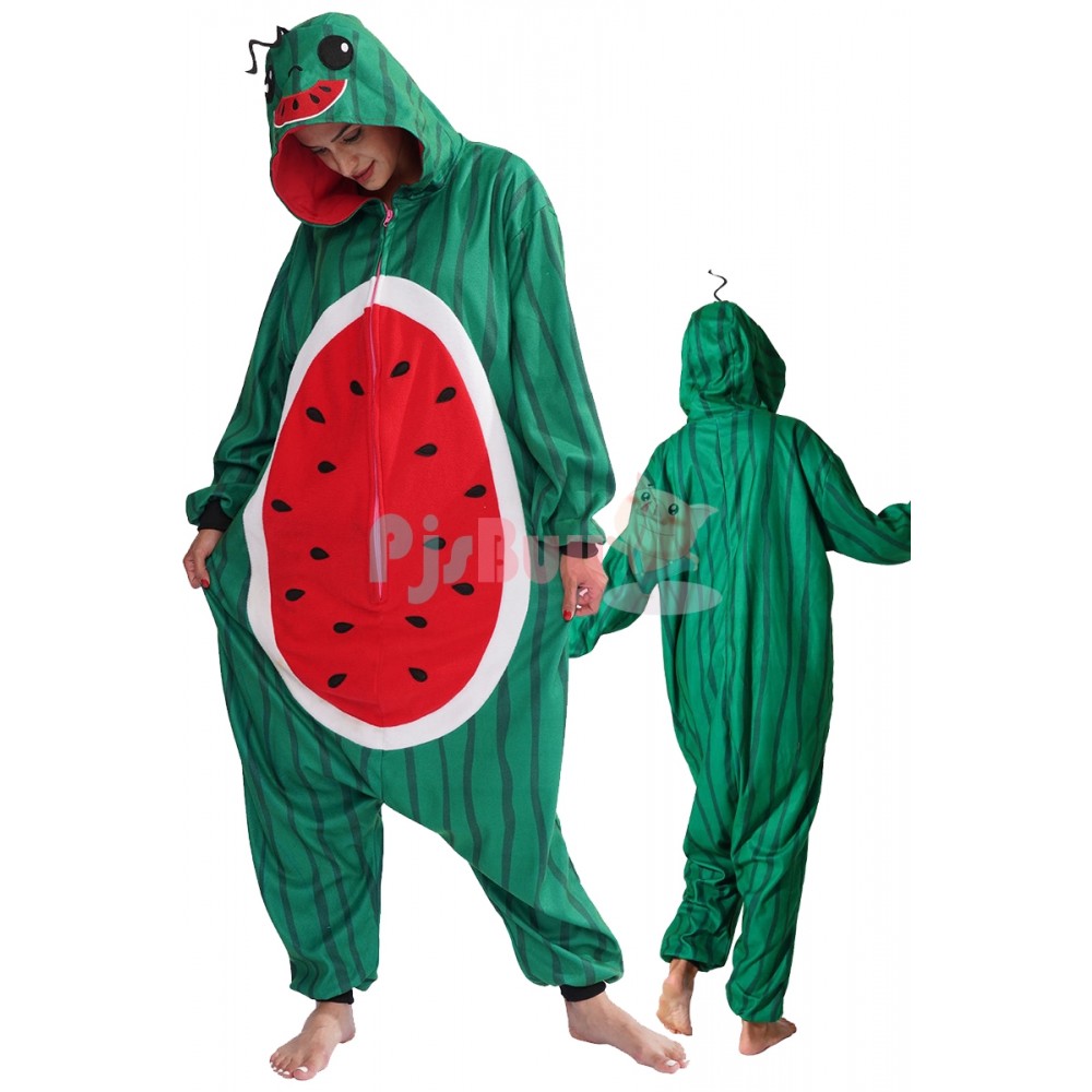 Watermelon Costume Adult Fruit Onesie Pajamas Easy Halloween Idea - Pjsbuy